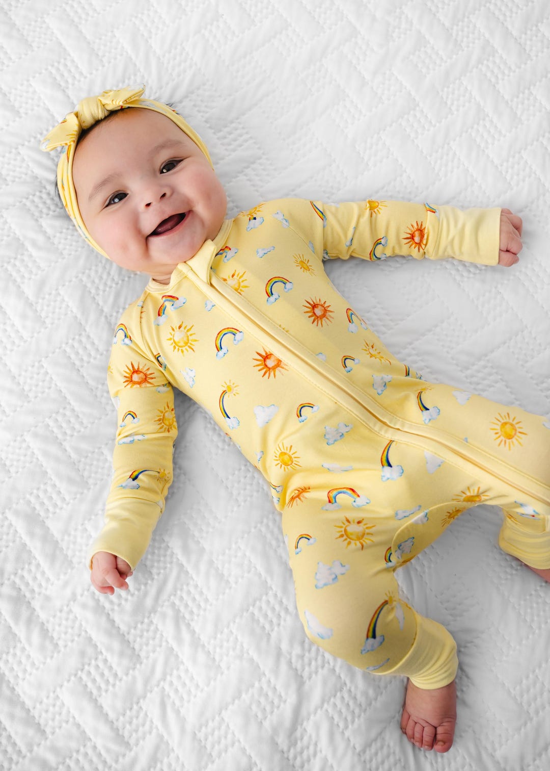Sunshine Yellow Bamboo Baby Pajamas, Rainbows Baby Bamboo Baby Sleepers, Bamboo Zippered Baby ...