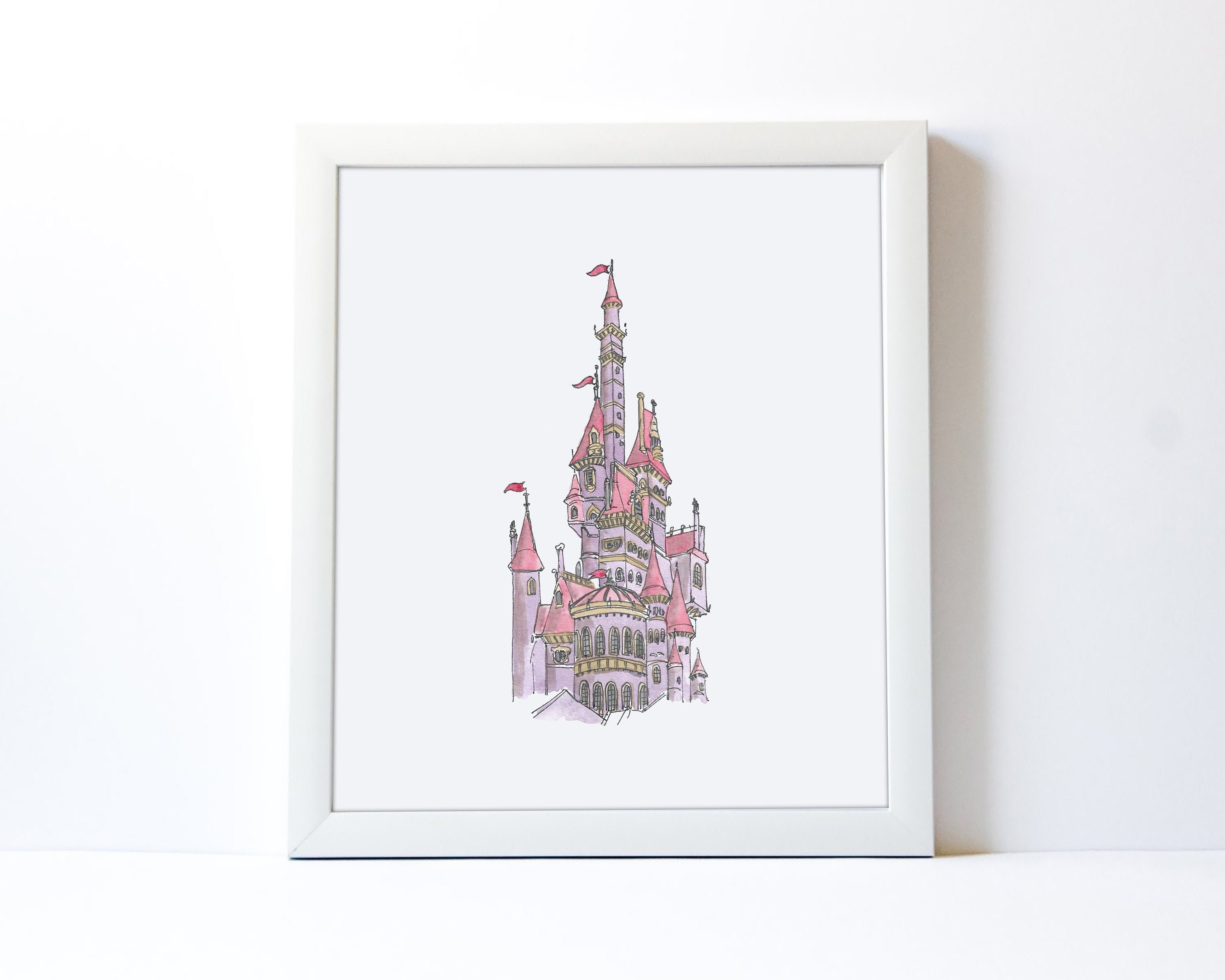 Beauty and the Beast CASTLE Art, Princess BELLE Castle Art, Watercolor ...