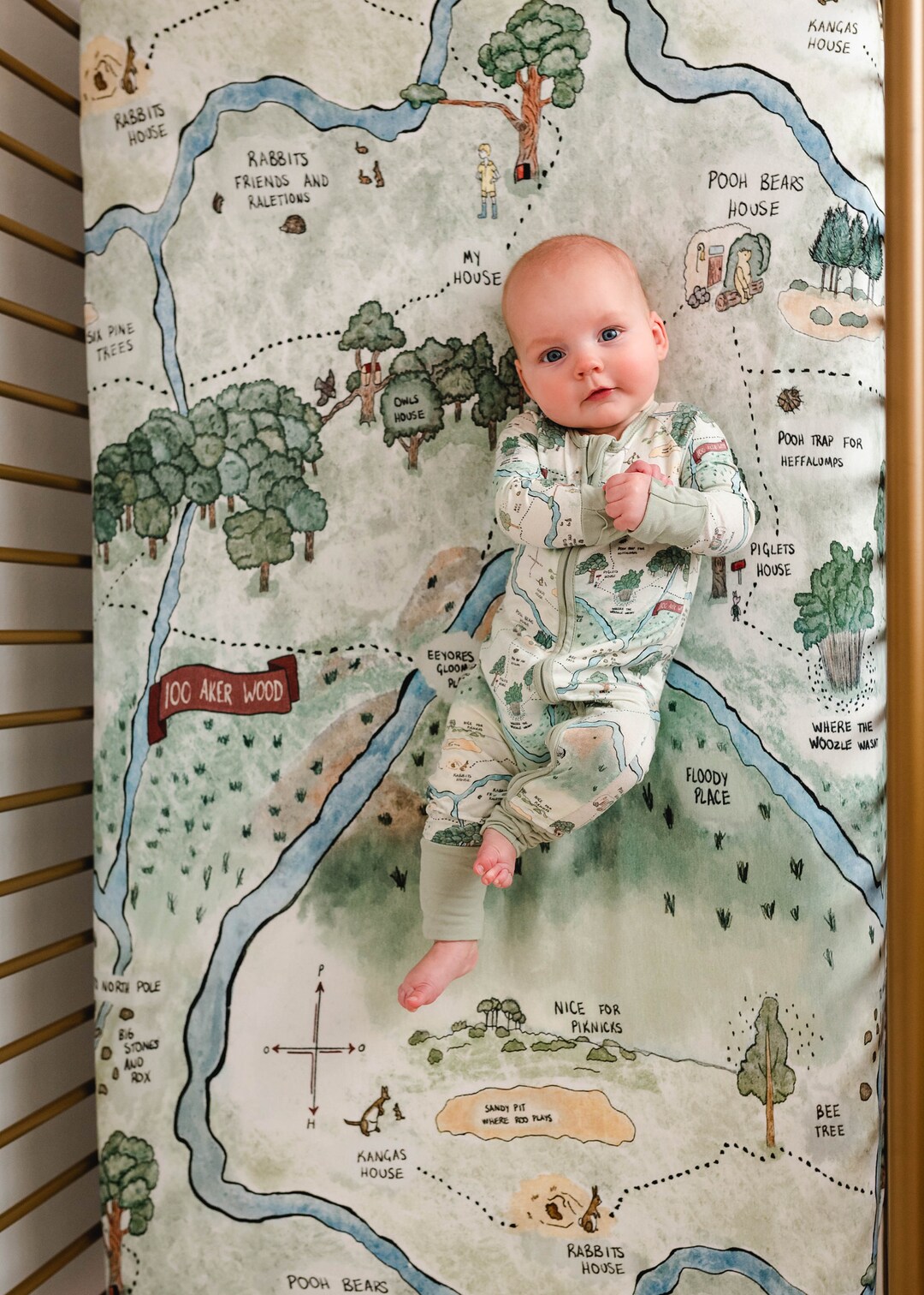 WINNIE THE POOH Map Crib Sheet, Super Soft Bamboo Crib Sheet, Hundred ...