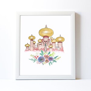 Jasmine Palace Watercolor Art, Watercolor Portrait of Agrabah Palace ...