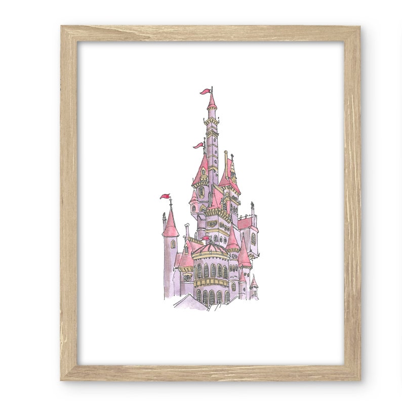 Beauty and the Beast CASTLE Art, Princess BELLE Castle Art, Watercolor ...