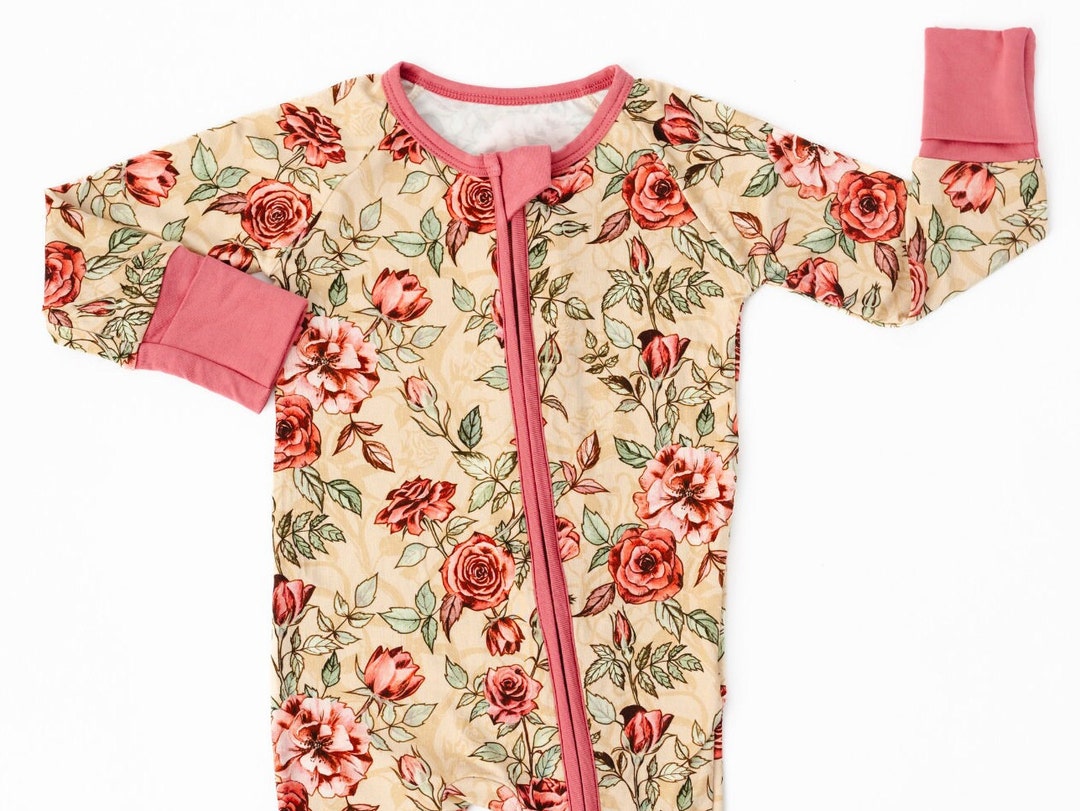 VINTAGE ROSE Bamboo Baby Pajamas, Rose Bamboo Baby Zip Sleeper ...