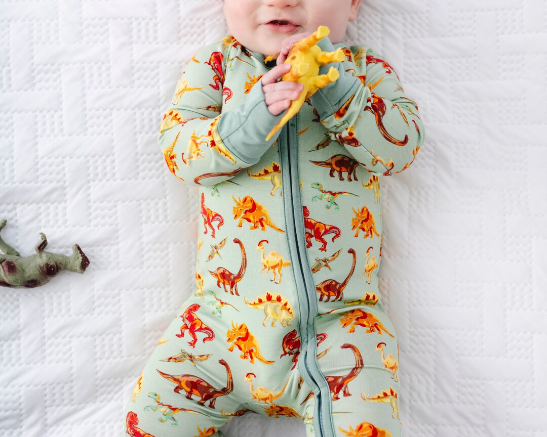 DINOSAURS Bamboo Baby Pajamas, DINO Baby Bamboo Baby Sleepers, Bamboo ...