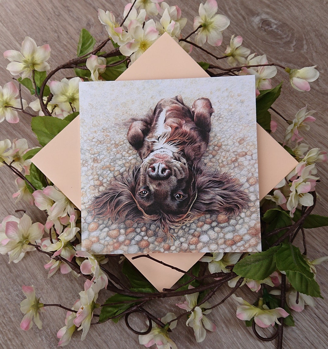 Upside Down Cocker Spaniel Greeting Card, Original Dog Art - Etsy