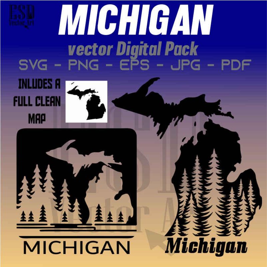 MICHIGAN MAP Digital Pack Svg ,eps ,png , Pdf , Jpg - Etsy