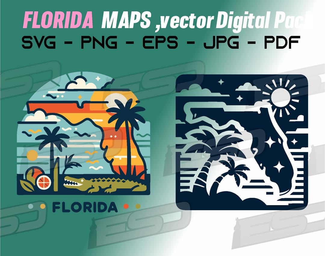 FLORIDA MAP DIGITAL Vector Pack - Etsy