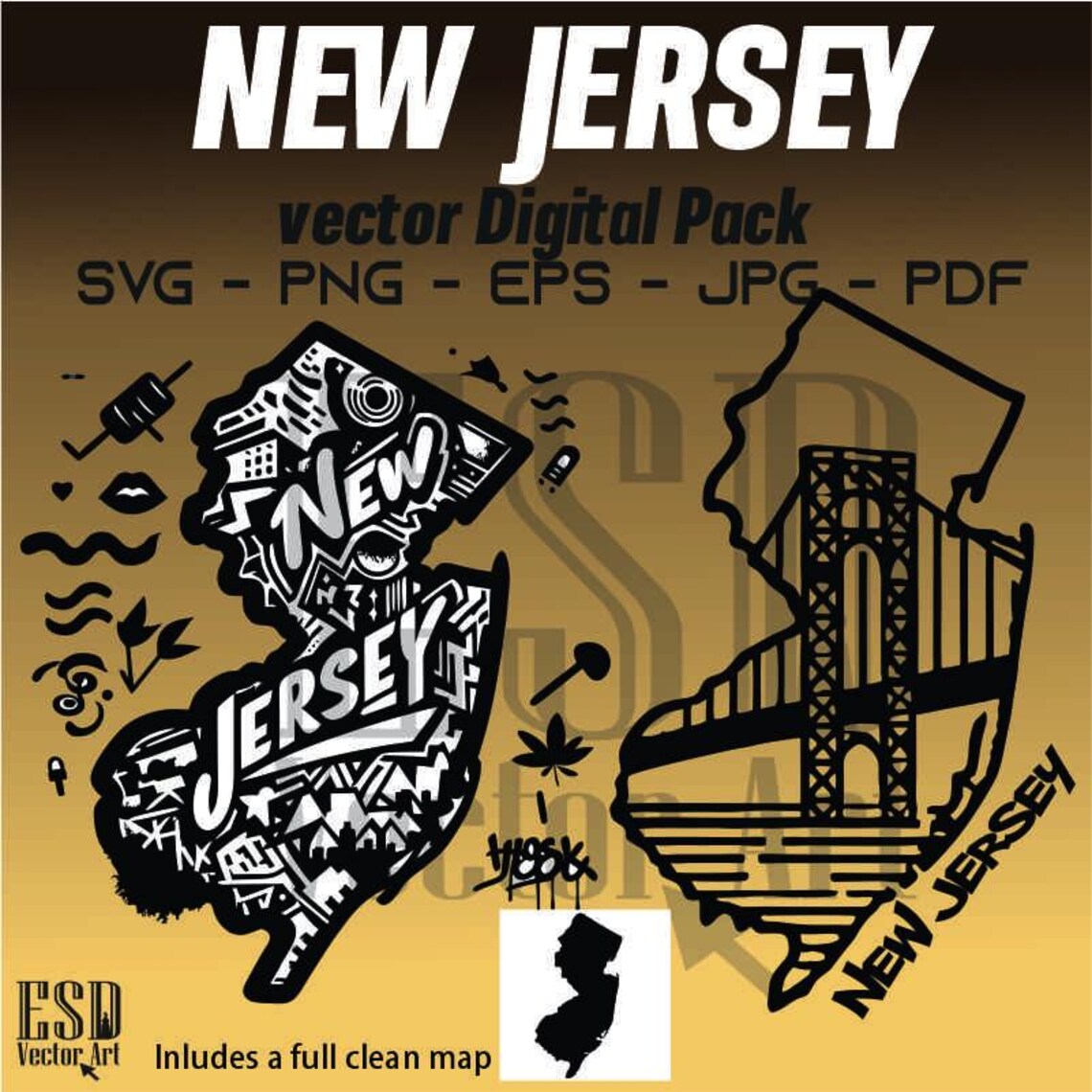 NEW JERSEY MAP Vector Digital Pack Svg, Eps, Png, Jpg, Pdf - Etsy