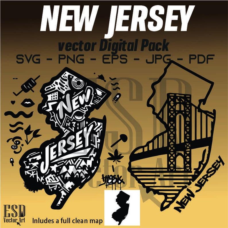 NEW JERSEY MAP Vector Digital Pack Svg, Eps, Png, Jpg, Pdf - Etsy