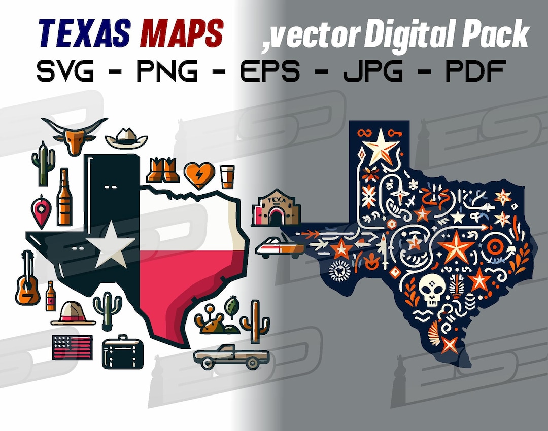 TEXAS MAP DIGITAL Pack Svg - Etsy
