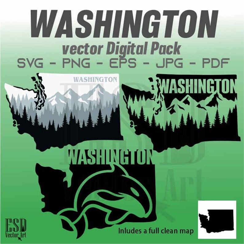 WASHINGTON MAP Digital Vector Svg, Eps, Png, Pdf, Jpg - Etsy