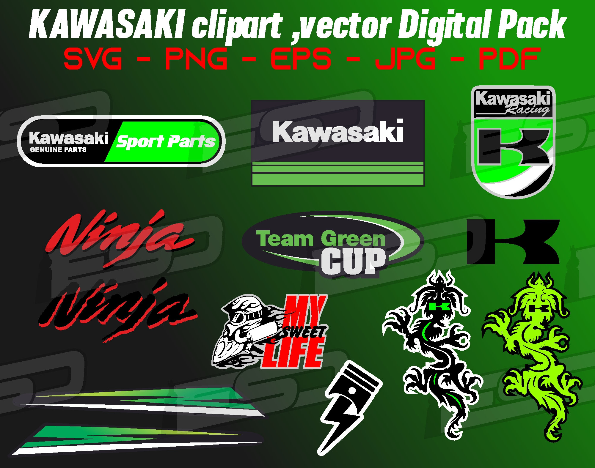 KAWASAKI Design Vector Pack / Svg Eps Png Jpg Pdf - Etsy