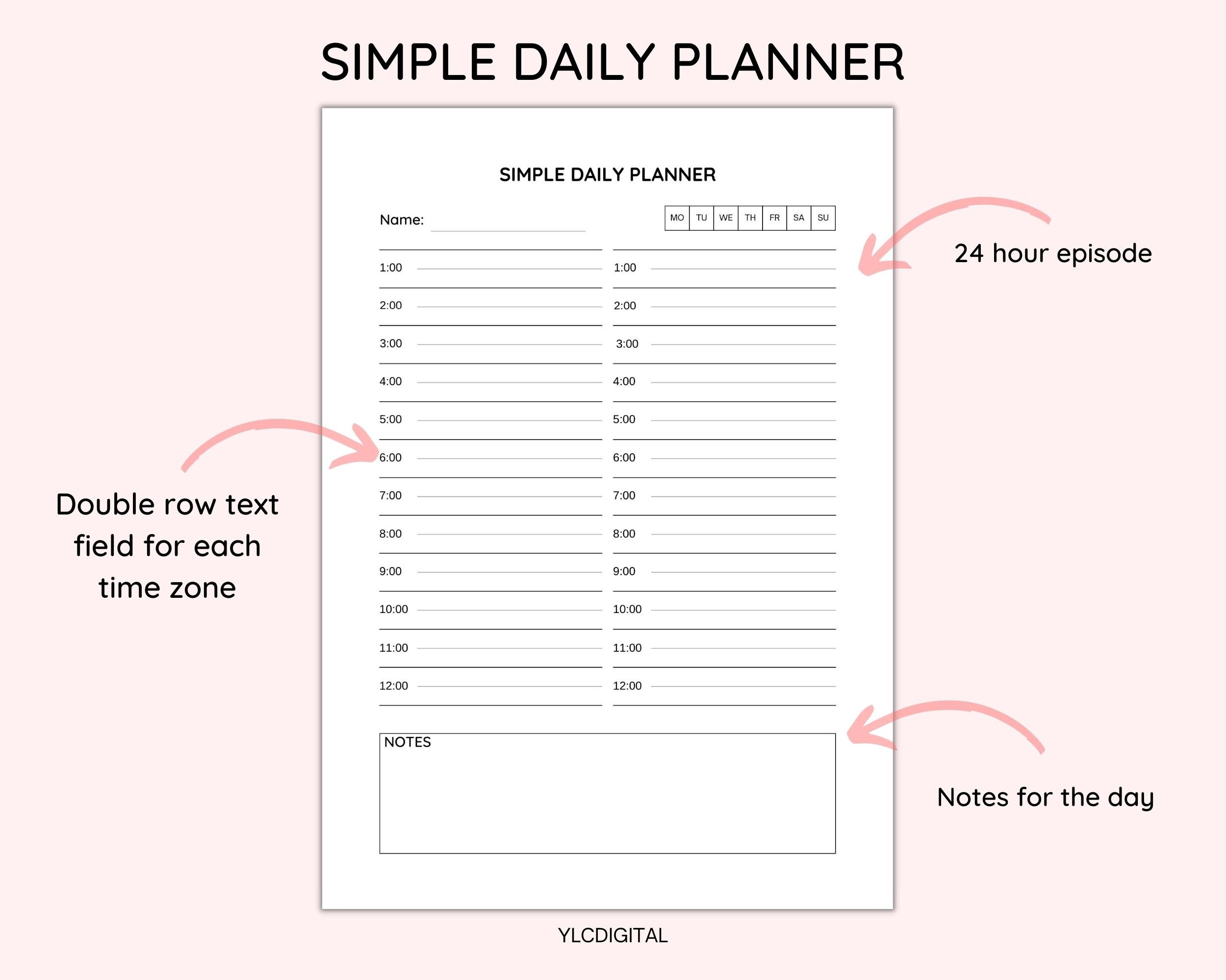 Simple Daily Planner Printable, Daily Planner for Work and Home, Simple ...