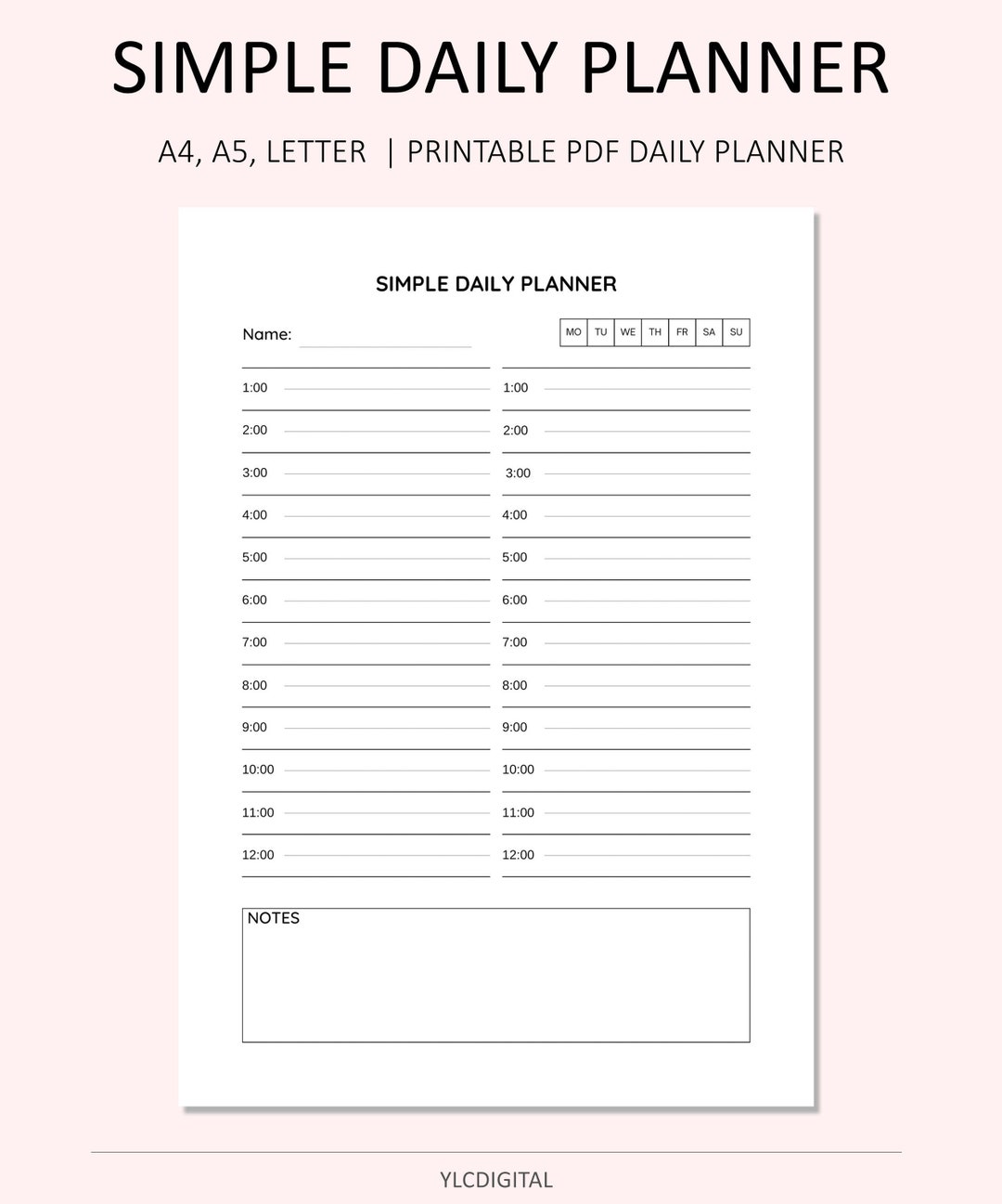 Simple Daily Planner Printable, Daily Planner for Work and Home, Simple ...
