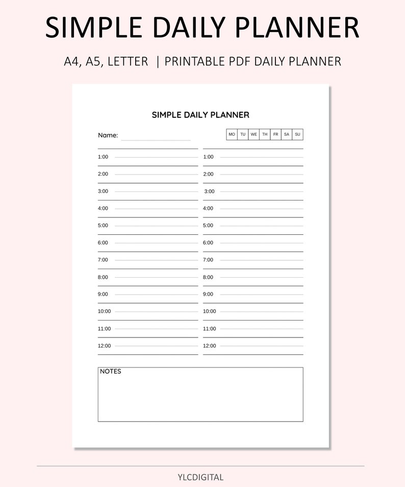 Simple Daily Planner Printable Daily Planner for Work and - Etsy