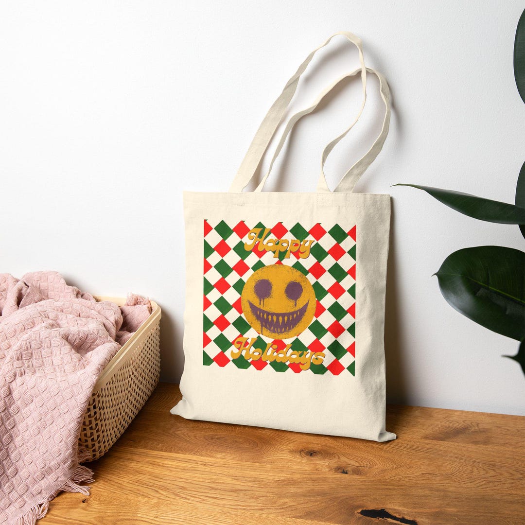 Smiley Face Cotton Canvas Tote Bag, Eco-friendly Shopping Bag, Cute ...