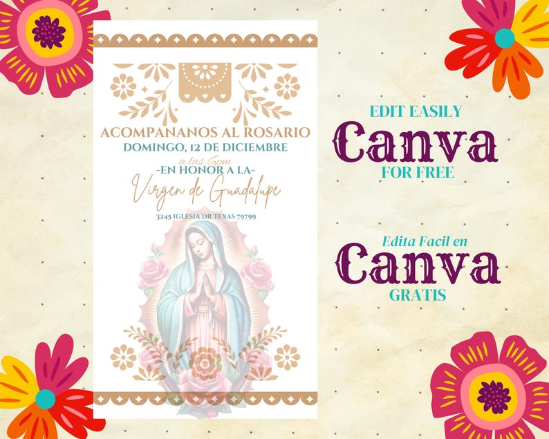Rosario Virgen De Guadalupe Invitacion Invitation Template Digital Sms ...