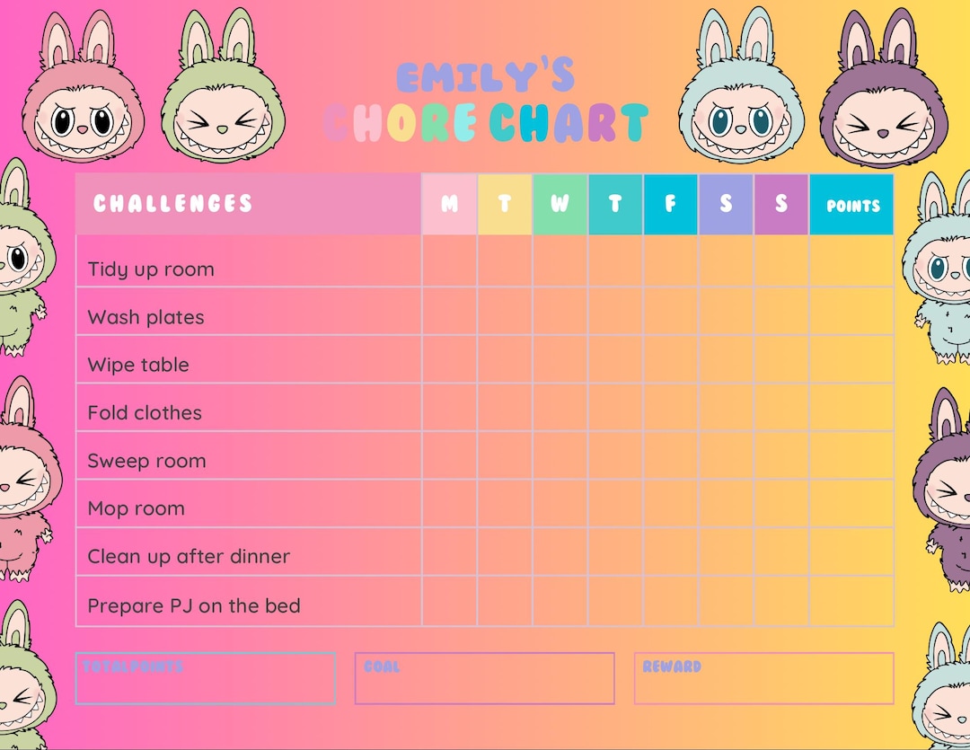 Laminated Chore Chart Labubu for Kids Printed and Laminated - Etsy