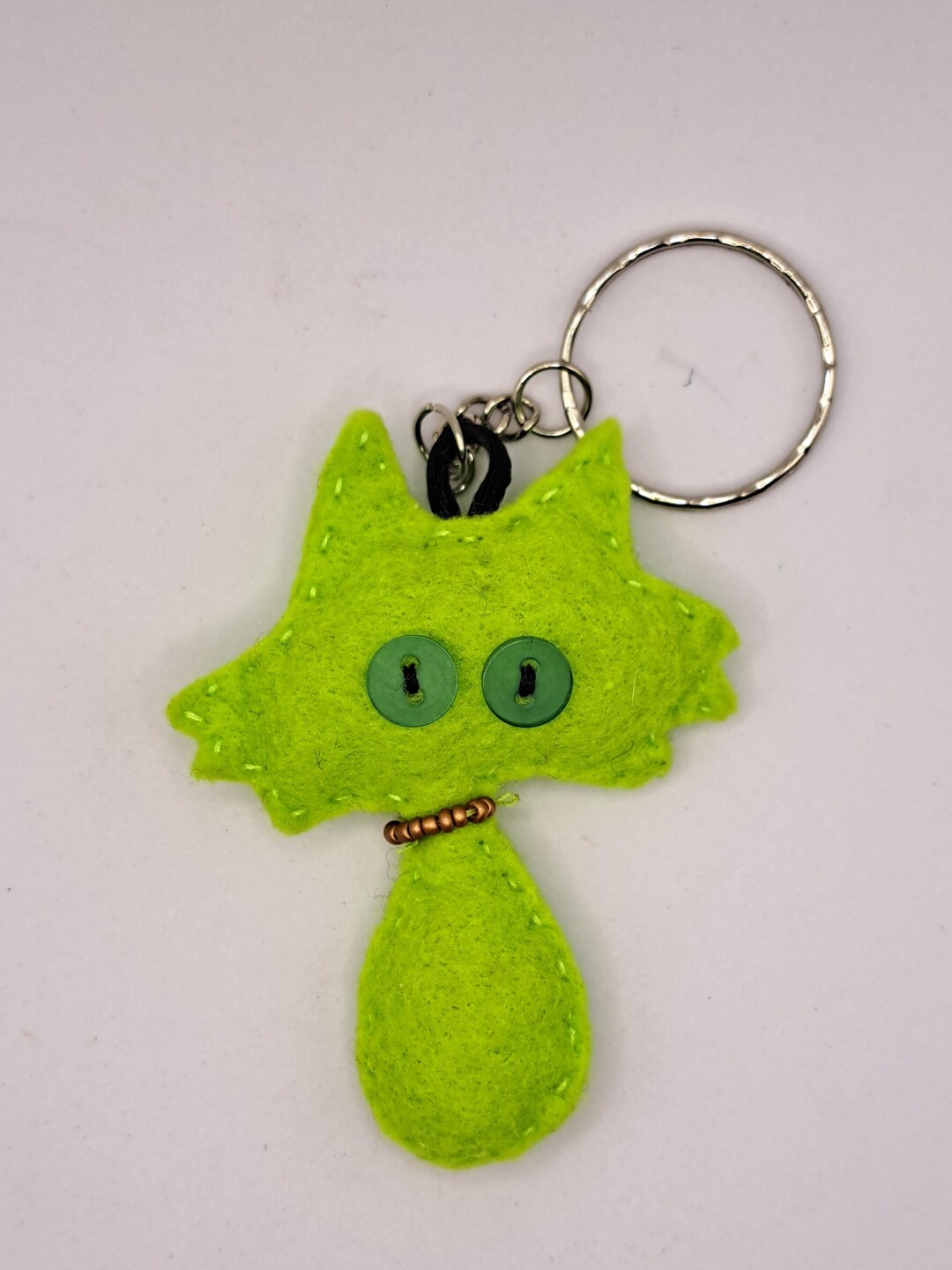 Lime Green Cat With Pearls Felt Keychain - Etsy
