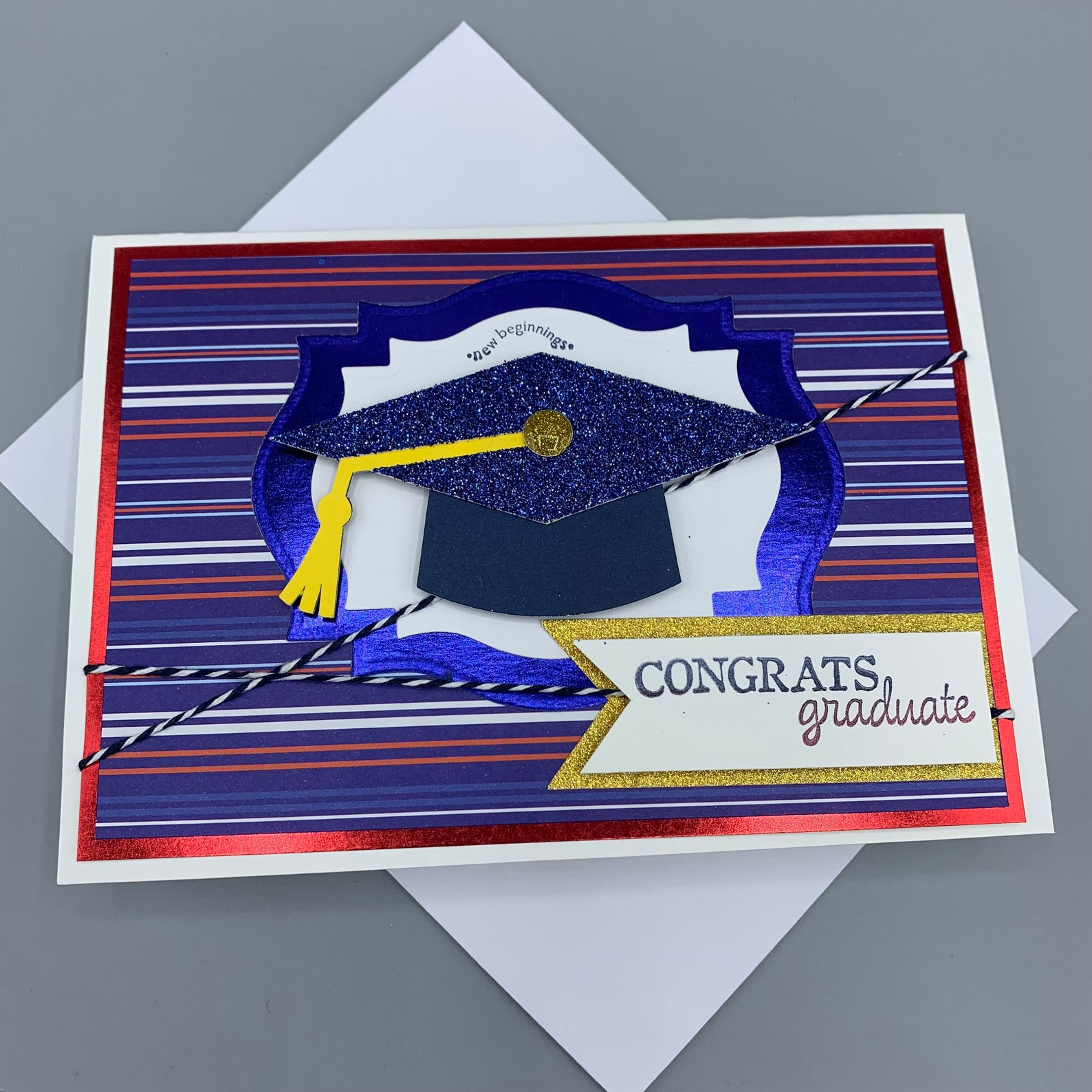 Congrats Graduate Card Handmade in Red White & Blue Stripes - Etsy