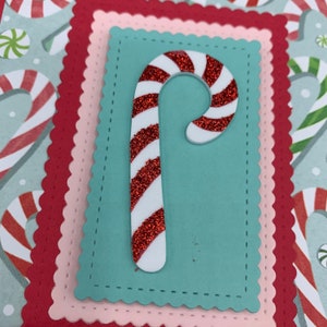 Candy Cane Holiday Card, Handmade Seasonal Greeting Card With Red ...