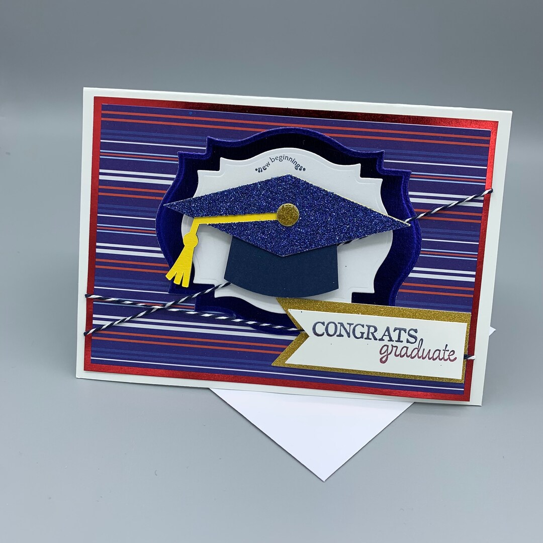 Congrats Graduate Card, Handmade in Red, White & Blue Stripes ...