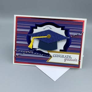 Congrats Graduate Card, Handmade in Red, White & Blue Stripes ...
