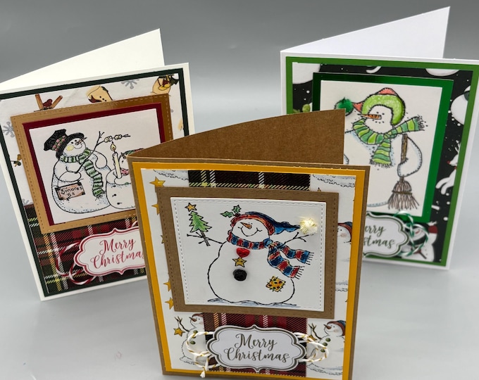 Hand Stamped Snowmen Card Kit: DIY Christmas Greetings (makes 3 Cards ...