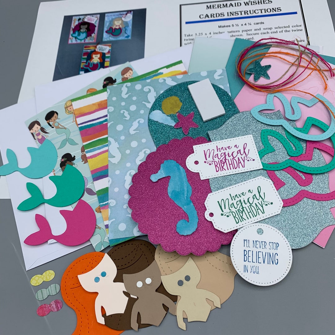 Mermaid DIY Card Kit, Makes 3, Mermaids, Sea Shells, Sea Horses, Party ...