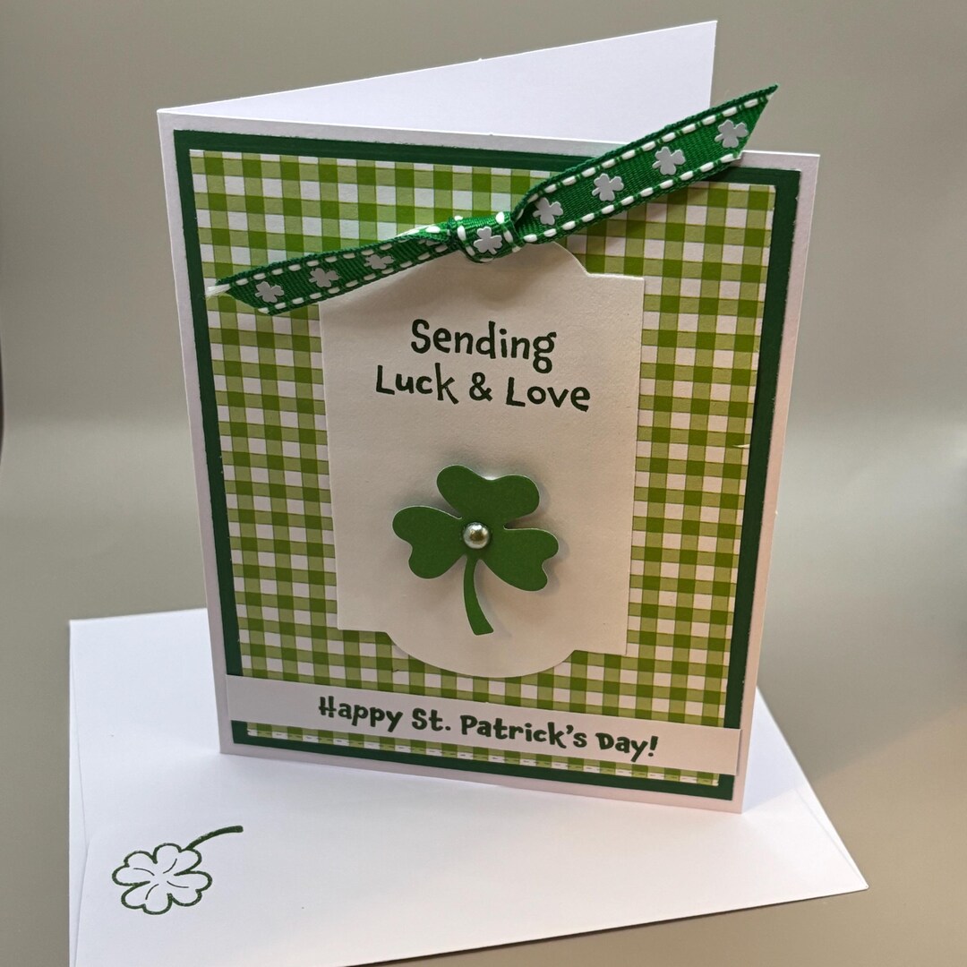 Happy St Patrick's Day Four Leaf Clover Greeting Card, Handmade With ...