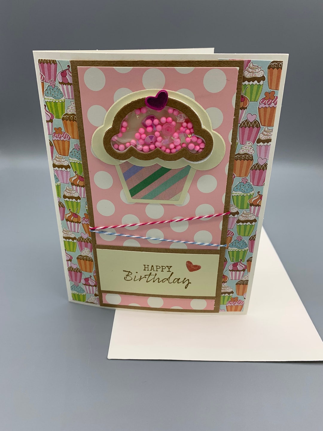 Happy Birthday Shaker Card With Cupcake in Shades of Pink & Lt Blue ...