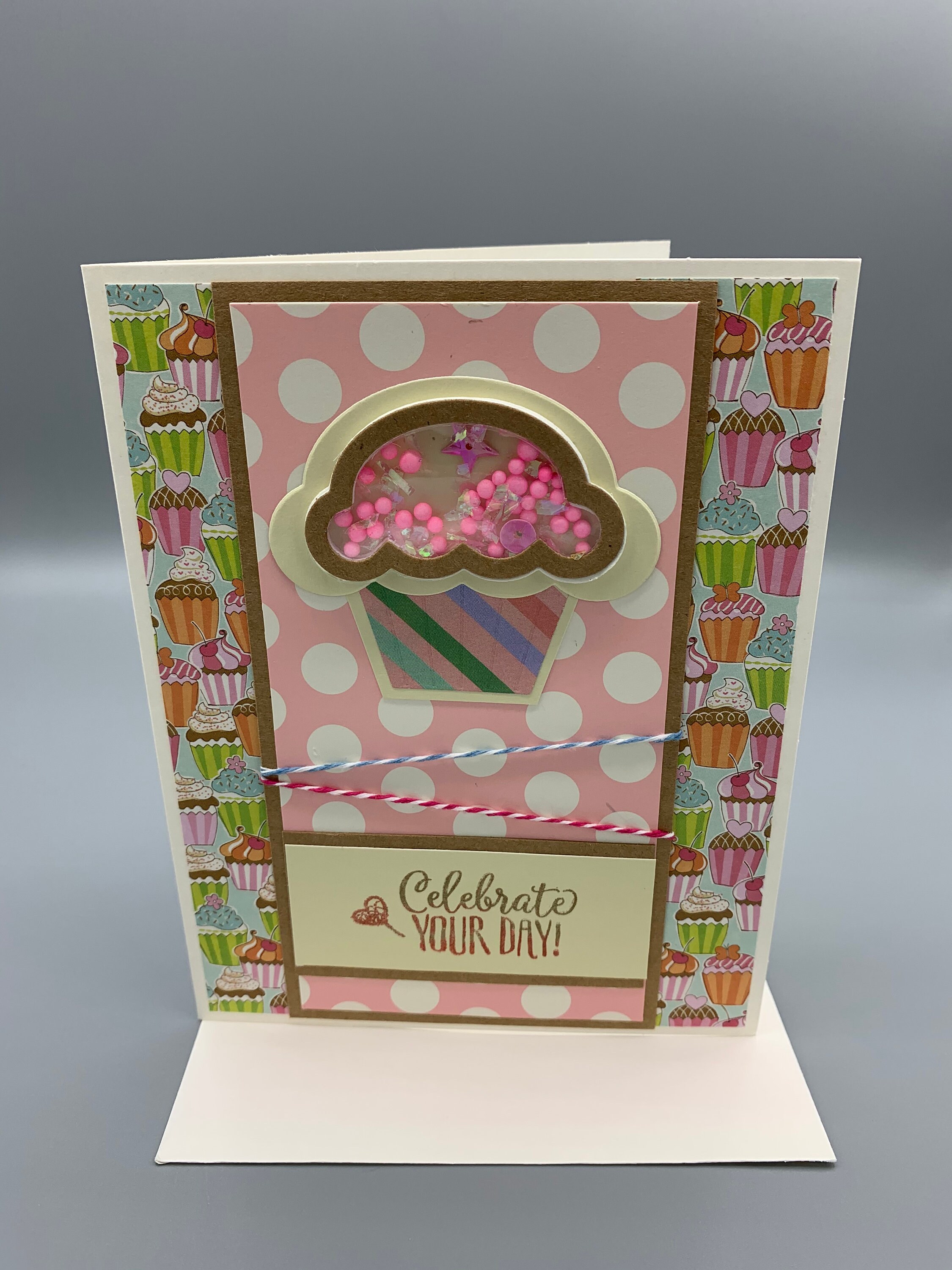 Happy Birthday Shaker Card With Cupcake in Shades of Pink & Lt | Etsy