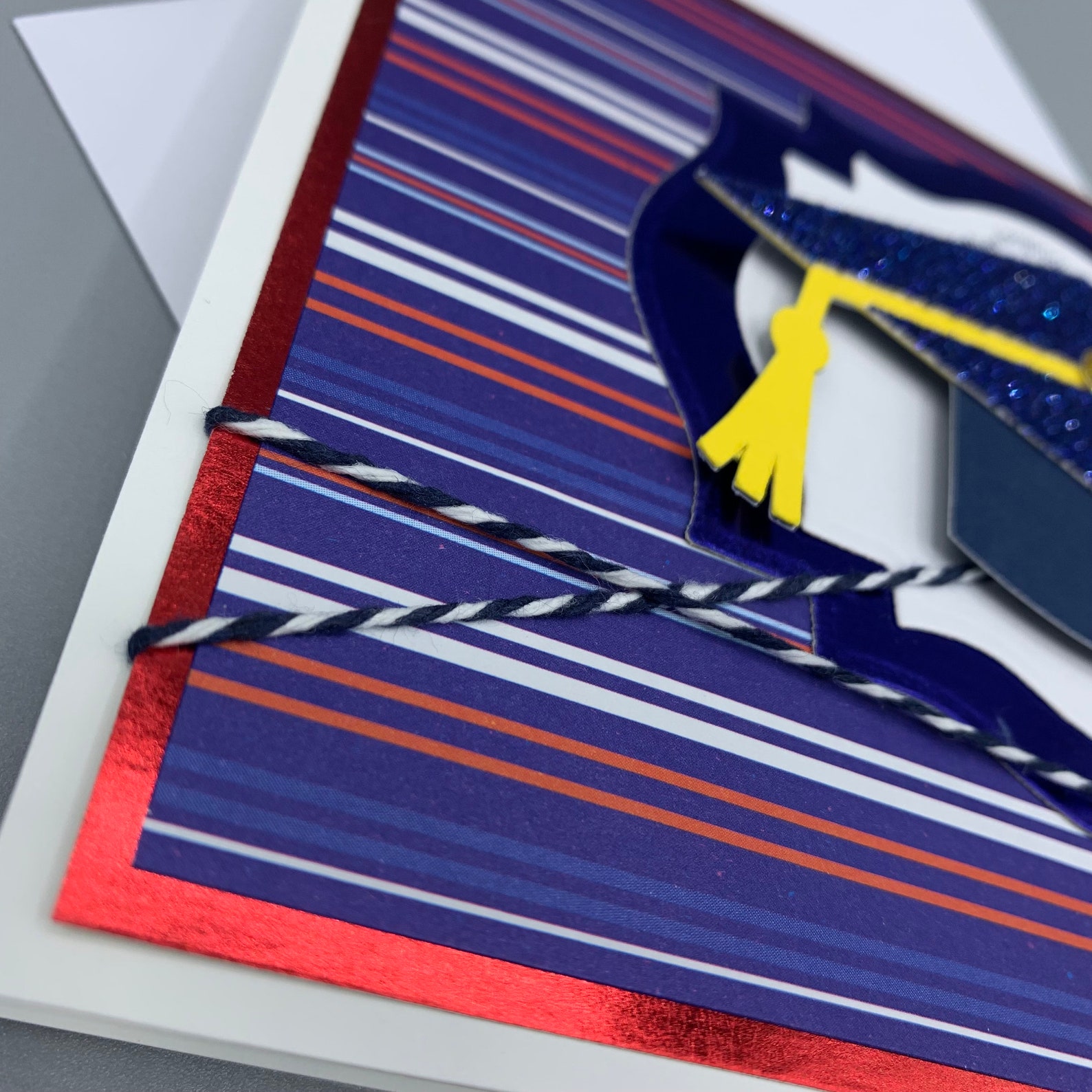 Congrats Graduate Card Handmade in Red White & Blue Stripes - Etsy