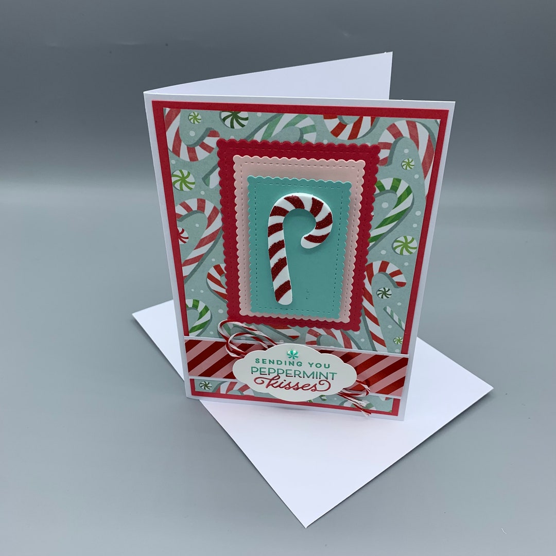Candy Cane Holiday Card, Handmade Seasonal Greeting Card With Red ...