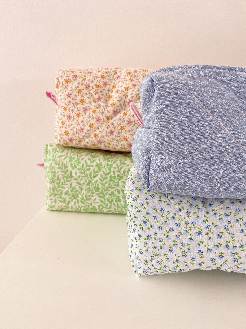 Floral Makeup Bag Blue Ditsy Floral Quilted Cosmetic Bag Lined Etsy