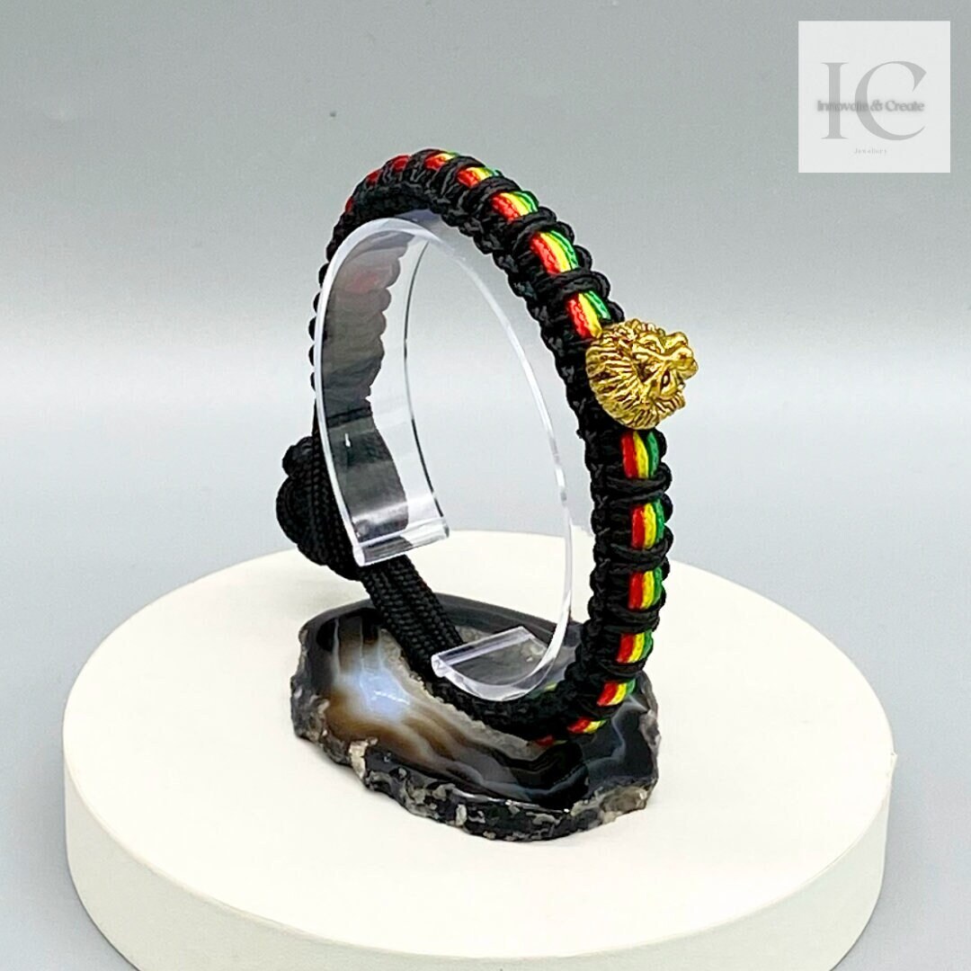 Red, Gold & Green Rasta Lion Head Paracord Braided Bracelet - Etsy