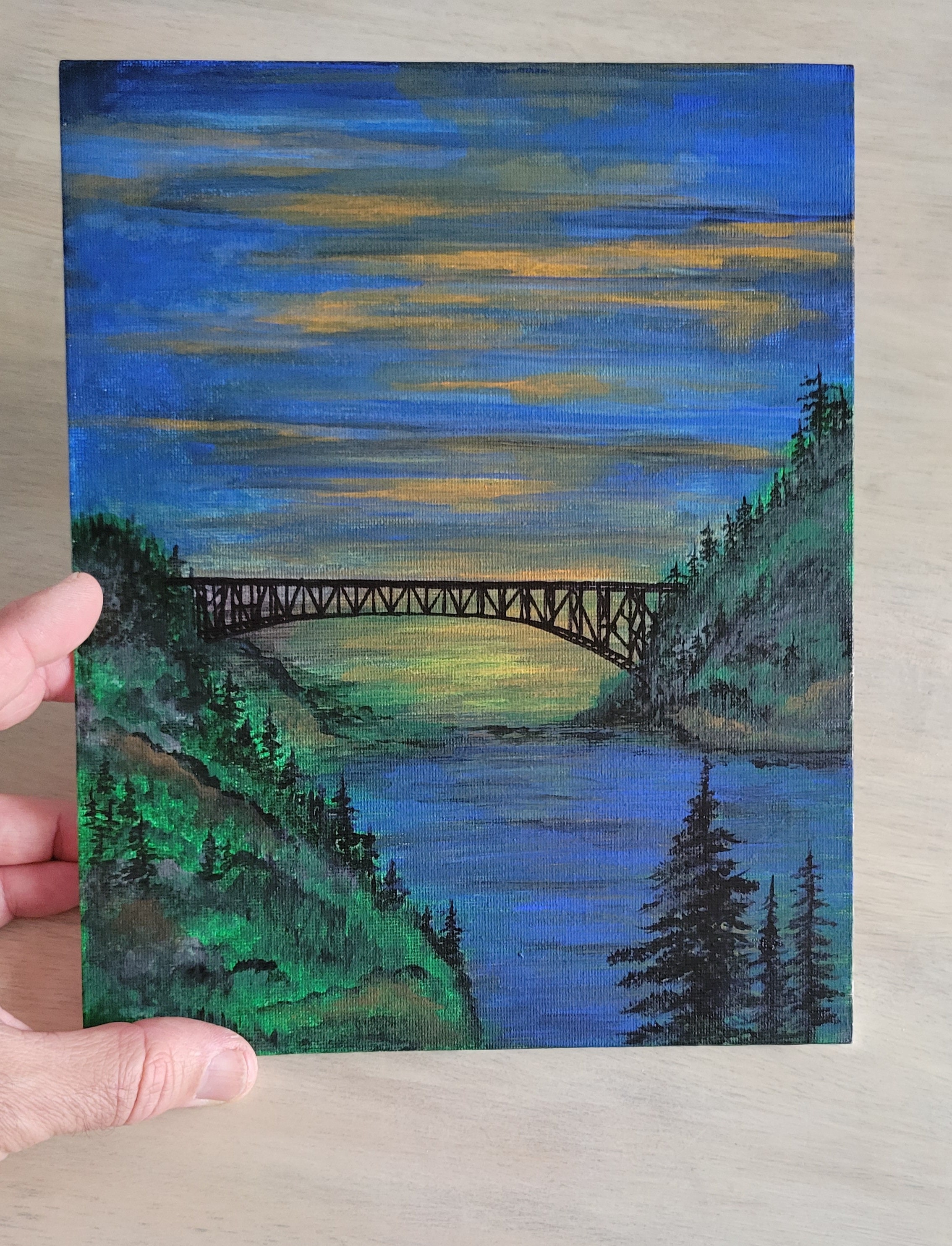 8x10 Original Canvas Painting With Acrylics. Deception Pass Bridge, WA ...