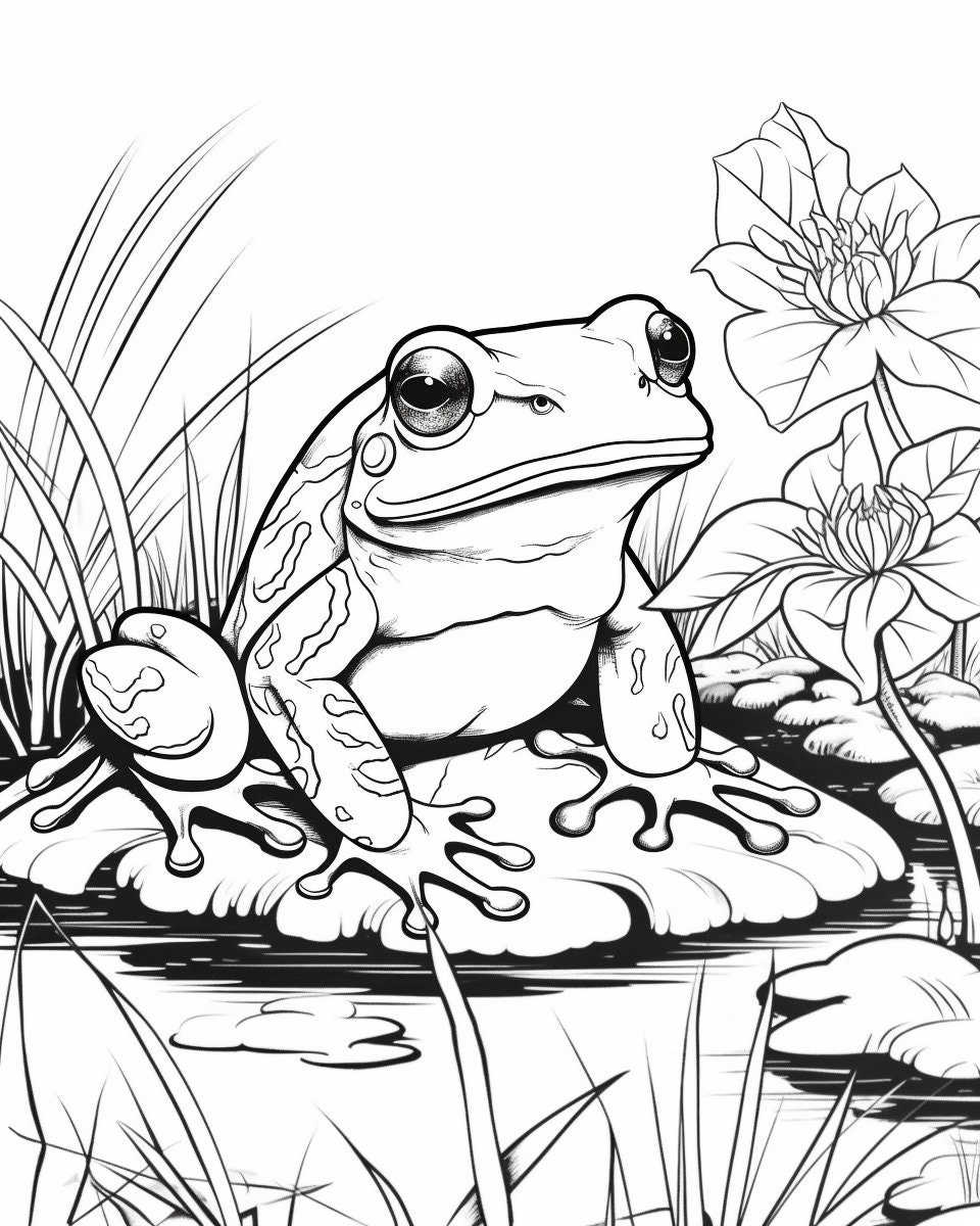 Downloadable Cute Frog Coloring Page for Kids - Etsy
