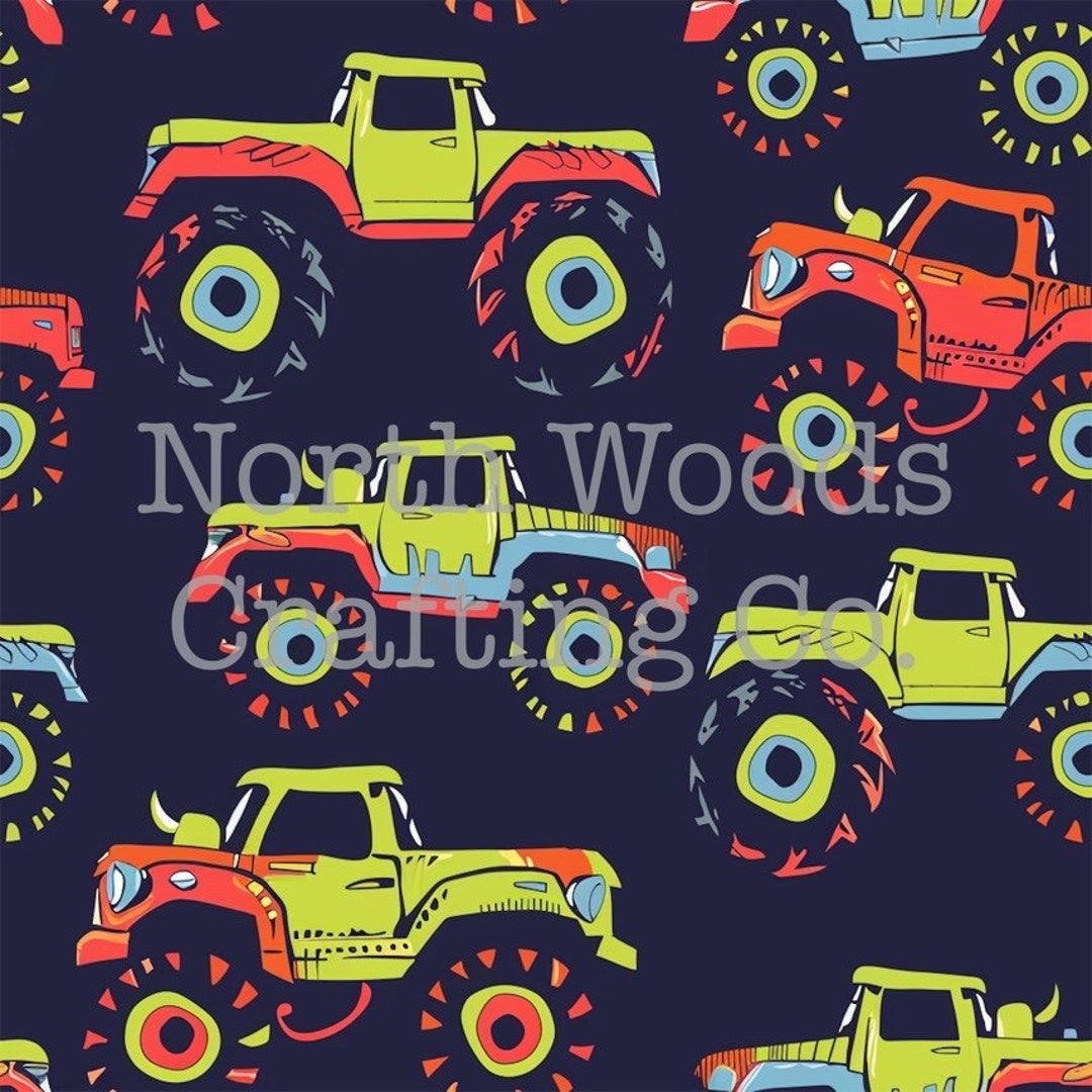 UPF50+ Colorful Monster Trucks Made-to-order Full Canopy - Wonderfold ...