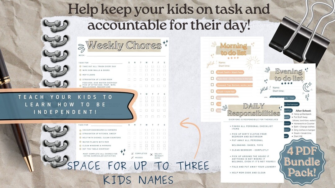Kids Printable Responsibility Pack - Am/pm Routine - School Day ...