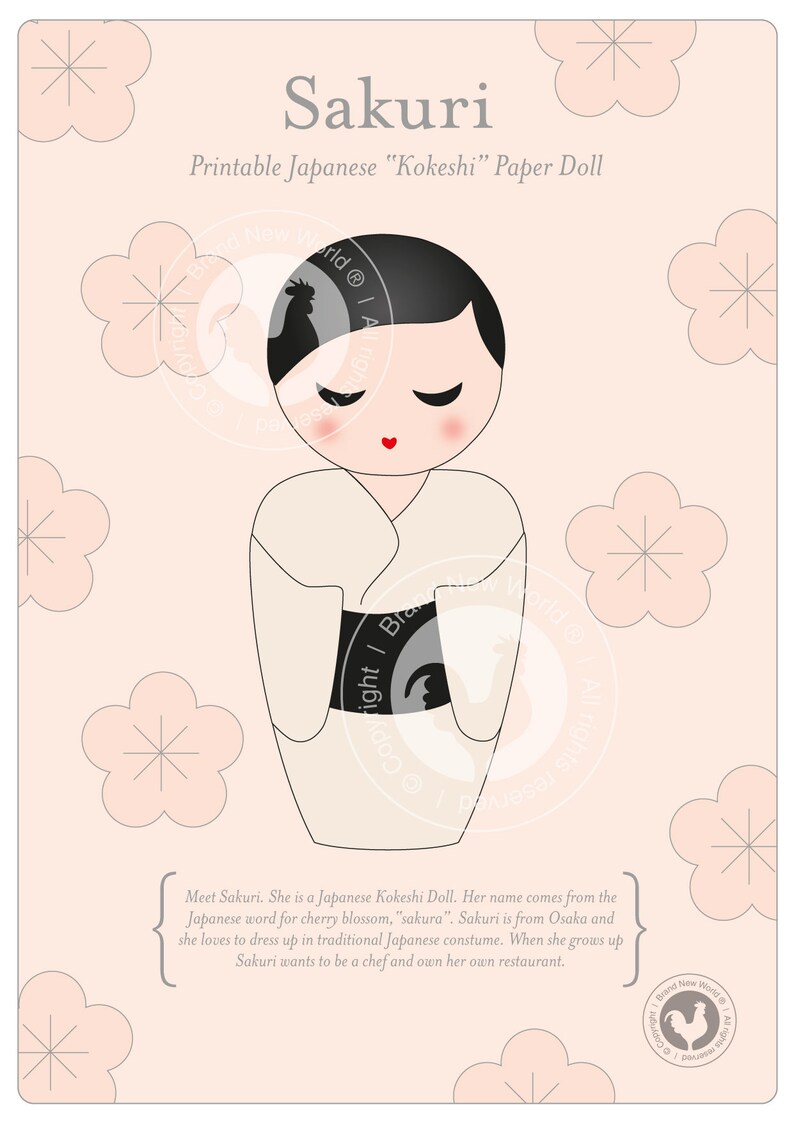 Japanese Kokeshi Printable Paper Doll - Etsy