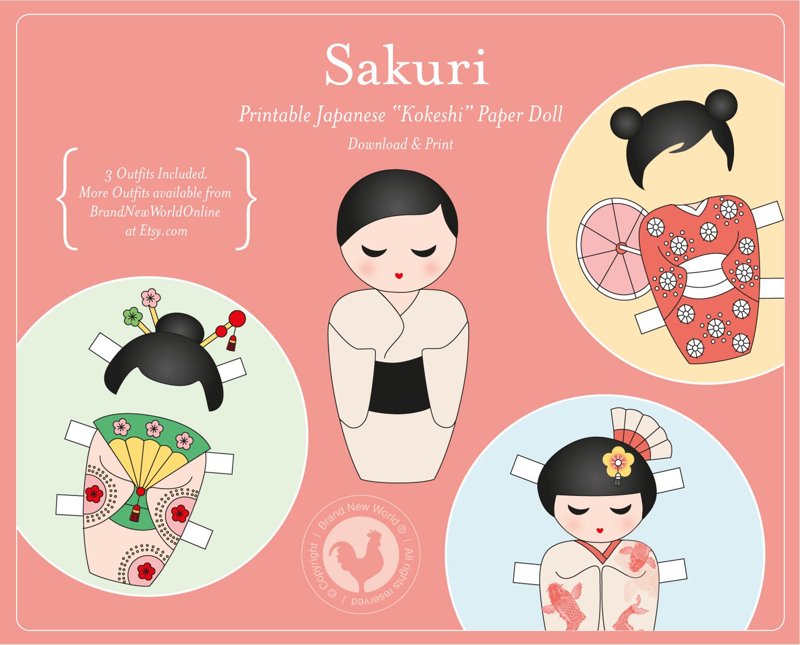 Japanese Kokeshi Printable Paper Doll - Etsy