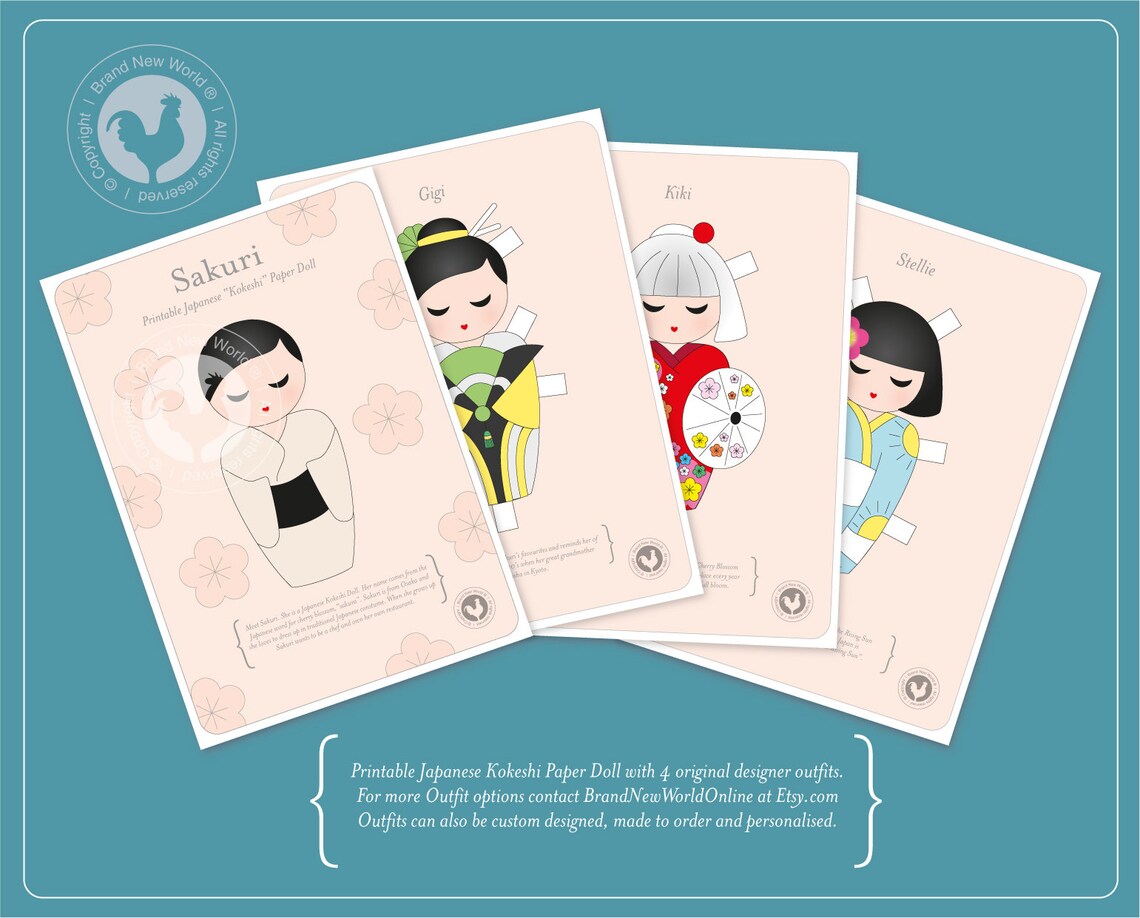Japanese Kokeshi Paper Doll - Etsy