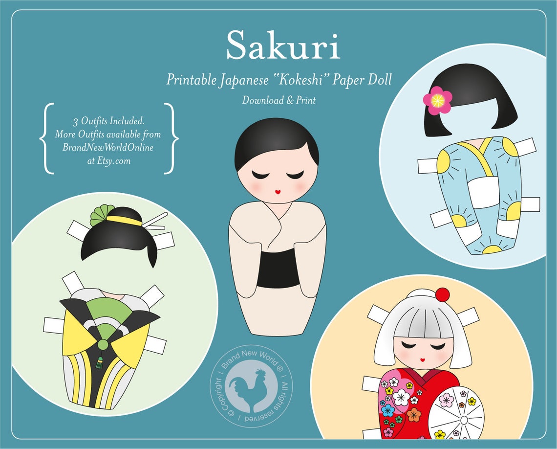 Japanese Kokeshi Paper Doll - Etsy