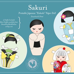 Japanese Kokeshi Paper Doll - Etsy