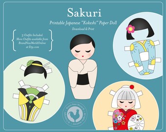 Japanese Kokeshi Printable Paper Doll - Etsy