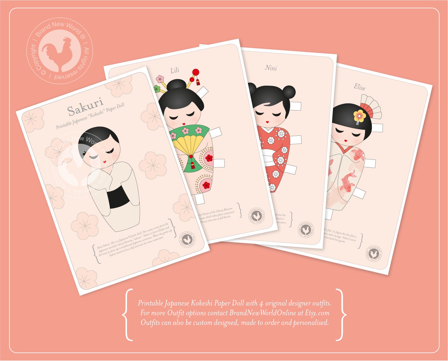 Japanese Kokeshi Printable Paper Doll - Etsy