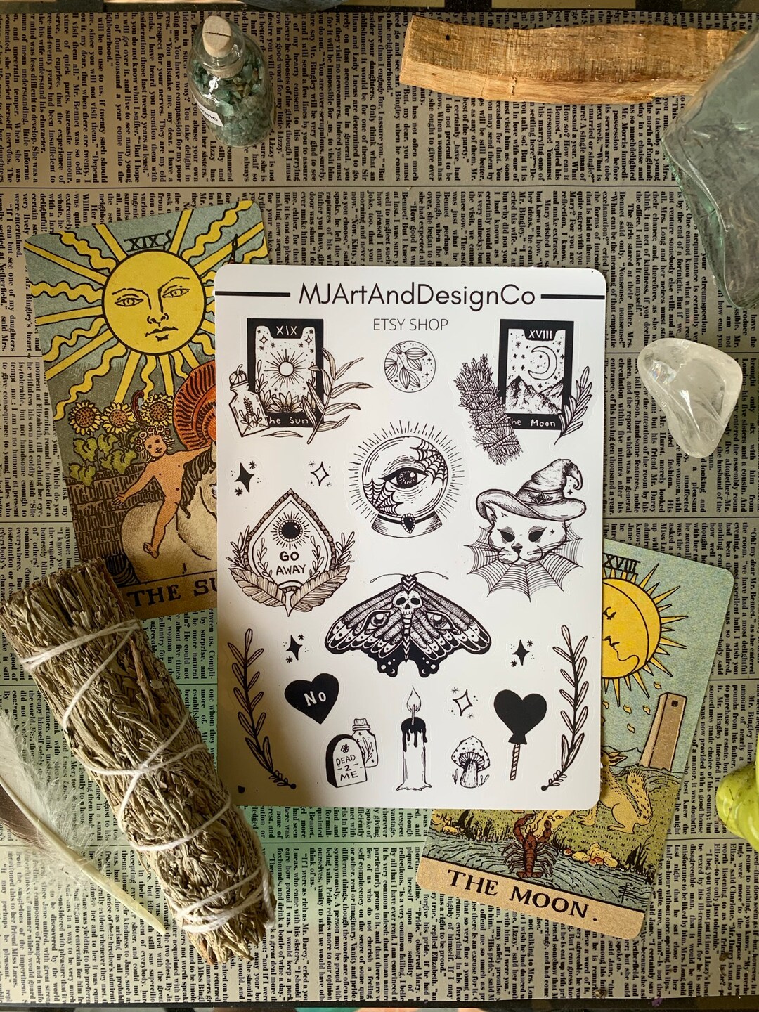 Mystical Sticker Sheet/ Magic/ Celestial Tarot/witchy Aesthetic/ Gothic ...