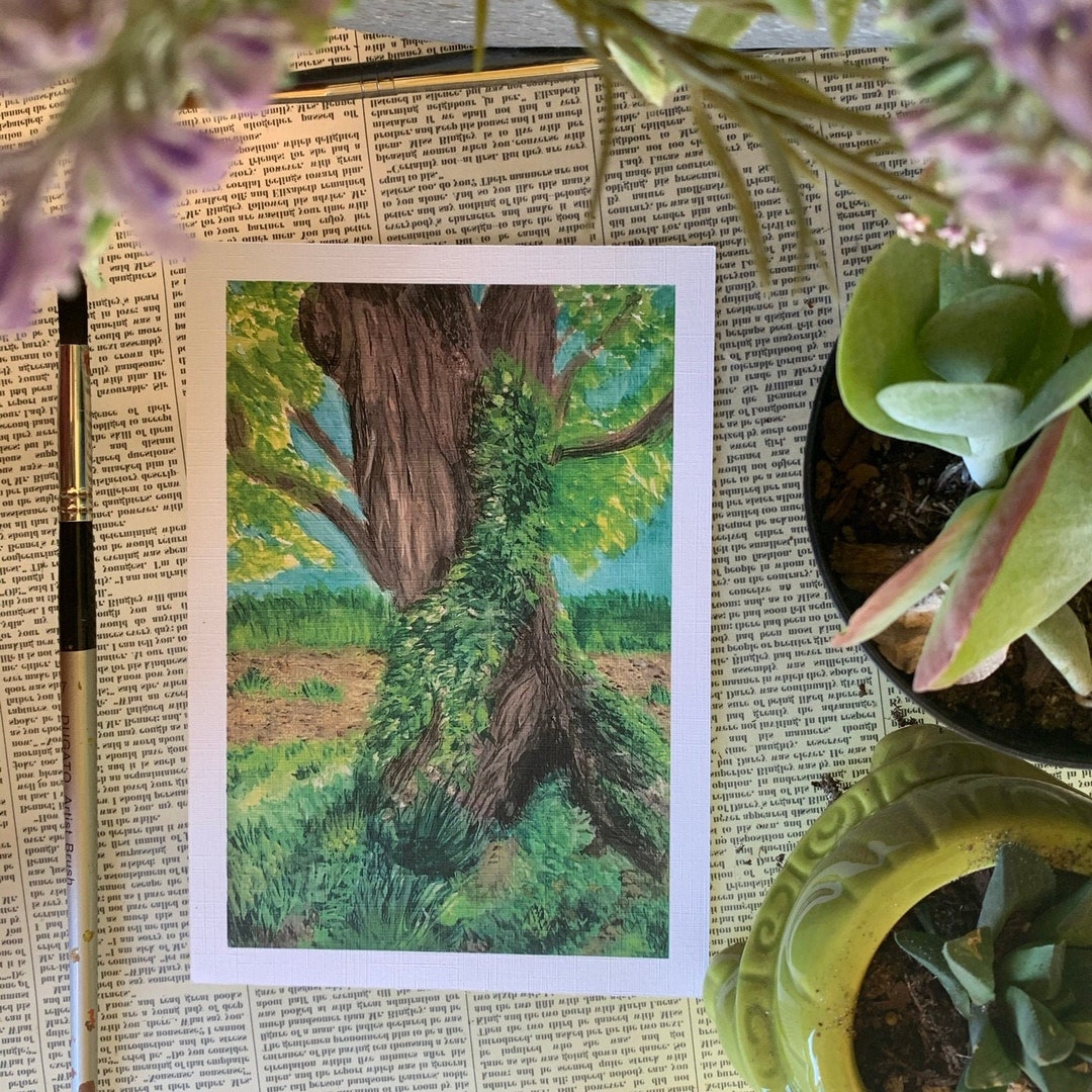 Studio Ghibli Inspired Tree Art Print/ Gouache Illustration/ Cottage ...
