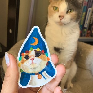 Magical Wizard Cat Sticker, Funny Calico Meme Cat, Laptop Decal ...