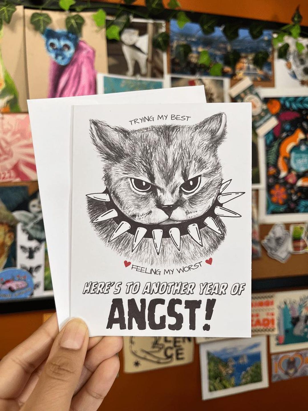 Here's to Another Year of Angst- Angry Punk Cat Card/ Emo Card ...